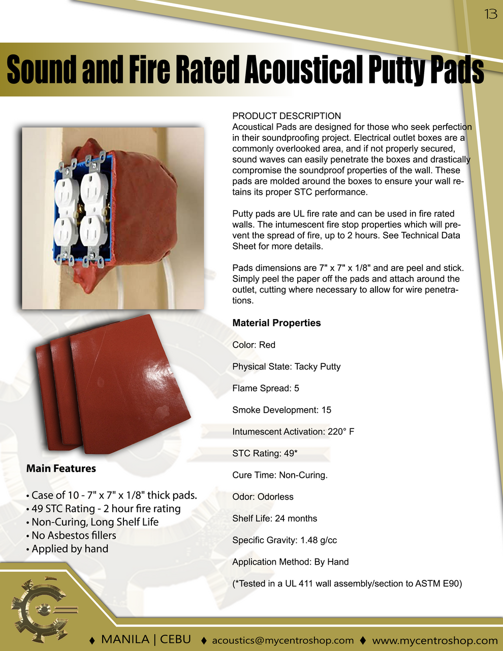 Sound and Fire Rated Acoustical Putty Pads (7" x 7" x 1/8) – My Centro Shop